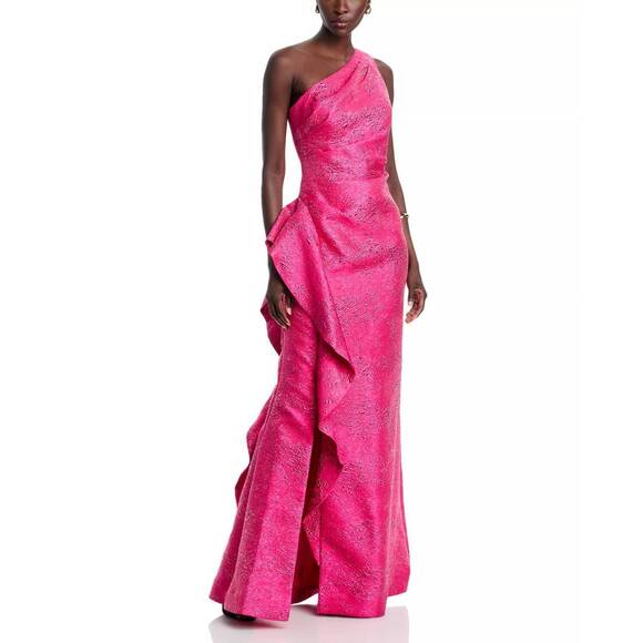 Teri Jon | Dresses | New Teri Jon Metallic Jacquard Side Ruffle Gown In ...